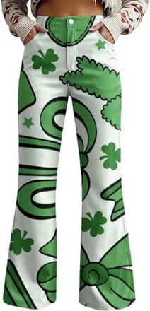 Generic HUIFUAO Pantalon de la Saint-Patrick pour femme - Pantalon tr&egrave;fle amusant - Costume de la St Paddys irlandais - Pantalon de tr&egrave;fle irlandais - Taille 