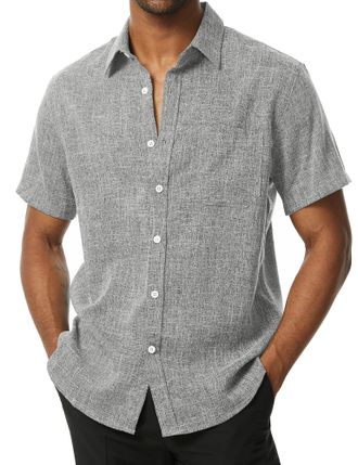 PARKLEES Faltenfreie Herrenhemden, kurz&auml;rmelig, Knopfleiste, Leinenhemden, Freizeit, Urlaub, Strand, Sommer, Hellgrau, XX-Large