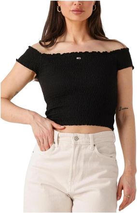 Tommy Jeans Schwarzes Smock Top f&uuml;r Frauen - - Tops - Damen - Schwarzk - XL