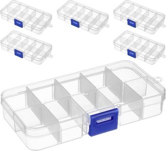 Angoily Transparente Kleiner Aufbewahrungsbox aus Kunststoff mit 10 Verstellbaren F&auml;chern Kompakter Schmuck und Bastel Organizer Tragbar und Robust f&uuml;r Perlen