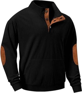 Generic Pull sans capuche pour homme - Manches longues - T-shirt dext&eacute;rieur avec 1/4 bouton - Pull de transition - Haut de loisirs - Confortable - Doux - Coup