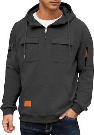 Generic Sweat &agrave; capuche l&eacute;ger uni pour homme - Mode automne et hiver - Manches longues - Bouton - Manches longues - Demi-fermeture &eacute;clair - Pour entra&icirc;nement 