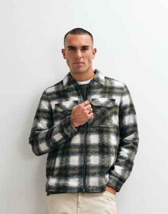 Barbour Clayton karierte Overshirt mit Rei&szlig;verschluss aus geb&uuml;rstetem Fleece in Gr&uuml;n/Wei&szlig;