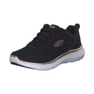 Skechers Flex Appeal 5.0 pour Femme, Maille Noire et Bordure Or Rose, 40.5 EU