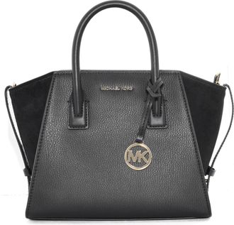 Michael Kors Avril Small Logo and Leather Satchel Black, Schwarzes Wildleder, Small