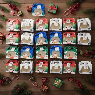 Generic Weihnachten S&uuml;&szlig;igkeitenboxen,24 St&uuml;cke Wiederverwendbare Lagerbeh&auml;lter | Weihnachtliche Kekse Und S&uuml;&szlig;igkeiten Festliche Leckerbissen-Boxen,Geeignet F&uuml;