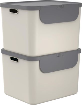 Rotho Albula 2er-Set M&uuml;lltrennungssystem 55l f&uuml;r die K&uuml;che, Kunststoff (PP) BPA-frei, 55l (52.3 x 40.5 x 34.0 cm) (Beige)