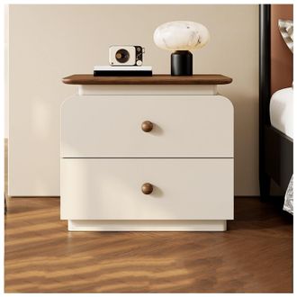 Generic Solid Wood Nightstand with 2 Drawers, Mid-Century Modern Bedside Table End Table, Round Ball Handle Night Stand for Bedroom, Living Room, Apartment