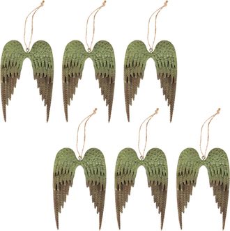 Matches 21 Christbaumschmuck Engelsflügel aus Metall Grün-Gold 14,5 cm - 6er Set Weihnachtsdeko Anhänger