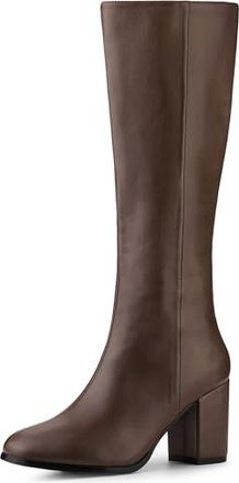 Allegra K Bottes à Talons Hauts avec Fermeture éclair au Genou pour Femmes Café 39