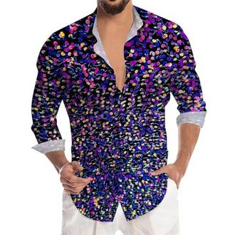Generic Chemise de f&ecirc;te &agrave; paillettes &agrave; manches longues d&eacute;contract&eacute;e avec boutonni&egrave;re, lilas, M