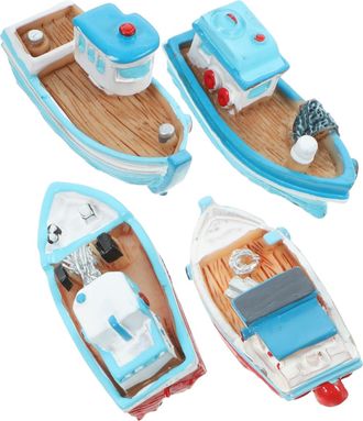 Pretyzoom 4 Stück Miniatur Fischerboot Mittelmeer-miniaturboot Kanu-Modell Desktop-Boot-Ornament Strandkuchen- Segelschiff -bootsfiguren Harz Cd Schmuckstücke
