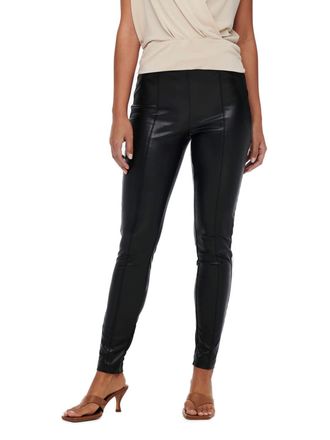 Only Damen Leder Optik PU Leggings Stretch Biker Look Hose Skinny Coated Pants Gefüttert ONLJESSIE Wet-Look, Farben:Schwarz, Größe:38