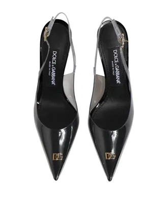Dolce & Gabbana Womens Black Leather Clear Pvc Slingback Pumps Shoes