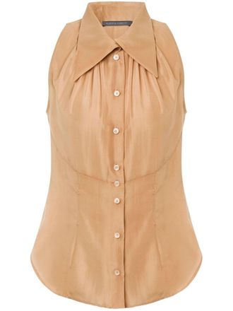 Alberta Ferretti chemise en soie &agrave; design sans manches - Tons neutres