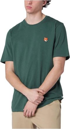 Maison Kitsun&eacute; Homme, Tops, Vert, Taille: L Fox Head Cotton T-Shirt