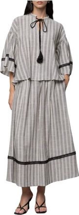 Kaos Kaos, Femme, Blouses et Chemises, Gris, Taille: 40 FR Blouse Ray&eacute;e avec Col &agrave; Cordon de Serrage