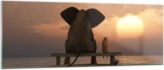 Arttor Panorama Bilder auf Glas Elefant Ufer Meer Glasbild 140x50cm Wandbilder Dekoration Wohnzimmer Schlafzimmer K&uuml;che Gro&szlig; XXL Wanddeko Bild im Glas Wand K