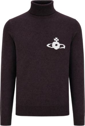 Vivienne Westwood Pull &agrave; col roul&eacute; Orb Intarsia - Femme - Pulls - Brun - Taille: 42 FR
