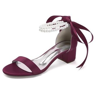 Generic Chaussures Mariage Femme Talon Bloc Bout Ouvert Talons Bas Sandales Mode &Eacute;t&eacute; Satin Mari&eacute;e Dress F&ecirc;te Hauts 4.5Cm,Burgundy,40 EU