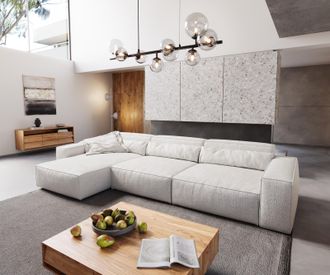 DELIFE Ecksofa Sirpio XL 370x170 cm Boucl&eacute; Creme-wei&szlig; Recamiere variabel, Ecksofas