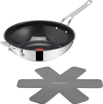 T-fal Jamie Oliver Classic Cook Wokpfanne 30 cm, inkl. Pfannenschoner, antihaftbeschichtete Keramikoberfl&auml;che, Thermo-Signal, f&uuml;r alle Herdarten, Edelstahl,