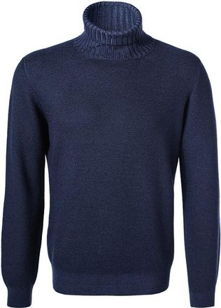 Gran Sasso Herren Rollkragenpullover blau Schurwolle unifarben