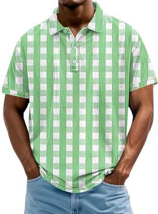 Generic Polo d&eacute;contract&eacute; &agrave; manches courtes pour homme - Polo &agrave; carreaux - Chemise de golf d&eacute;t&eacute;, rose vif, XL