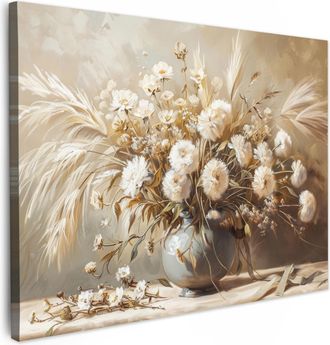 MuchoWow © Bild auf Leinwand 70x50 cm Schlafzimmer Bilder Badezimmer Wand Deko Wohnzimmer Modern Wanddeko Bilderwand Geschenk Blumen - Vase - Stillleben - Beig