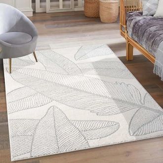 Carpet City Tapis à poils courts gris, crème - 160 x 230 cm - Tapis de salon - Motif profond - Effet 3D - Motif floral - Revêtement de sol - Décoration de chambre