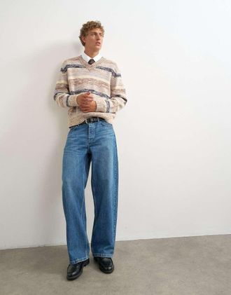 Topman pull court col V coupe relaxed avec torsion multicolore