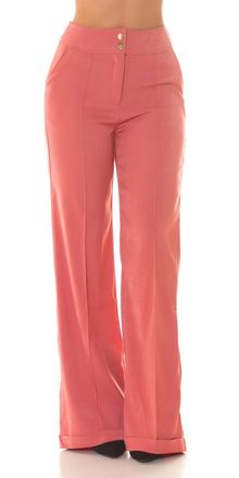 Koucla Highwaist Stoffhose Marlene Business Hose mit weitem Bein Schlaghose B&uuml;gelfalte und Krempel XL