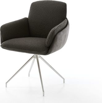 DELIFE Drehstuhl Luan-Flex mit Armlehnen Materialmix Schwarz Kreuzgestell konisch Edelstahl 180° drehbar, Esszimmerstühle