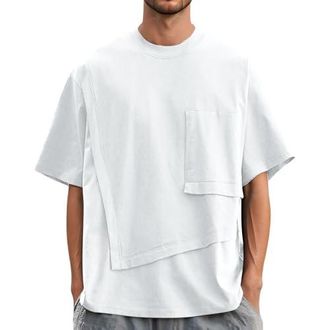 Generic T-shirt d&eacute;contract&eacute; pour homme avec coupe ample et poche pour homme, t-shirt &agrave; col rond confortable pour la vie quotidienne, printemps/&eacute;t&eacute;, tissu m&eacute;la
