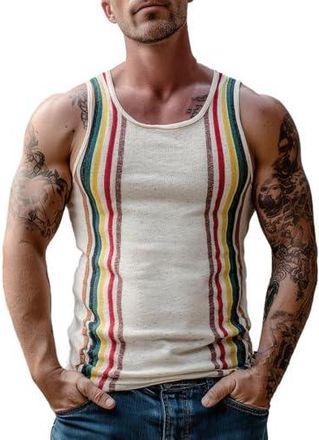 Generic D&eacute;bardeur pour homme &agrave; col en U sans manches - T-shirt imprim&eacute; - Coupe ajust&eacute;e - L&eacute;ger - Haut d&eacute;t&eacute; r&eacute;tro tendance - Gilet athl&eacute;tique anti-humidit&eacute; - G
