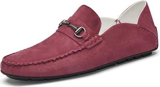 Generic Mocassins de conduite pour homme en cuir v&eacute;ritable - Chaussures d&eacute;contract&eacute;es antid&eacute;rapantes et l&eacute;g&egrave;res, Rouge, 41 1/3 EU