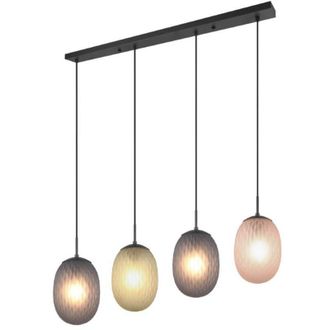 Trio Lampe suspendue 4 lumi&egrave;res Facette avec verre color&eacute; nervur&eacute; - 364200417