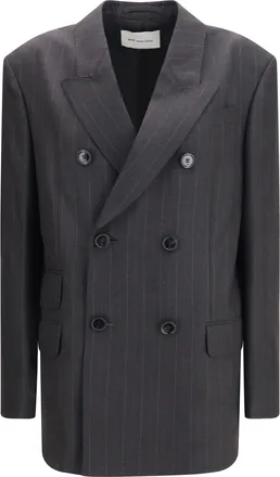 Ami Striped Wool Double-Breasted Blazer - Gray