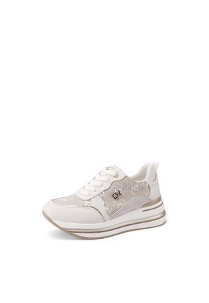 Queen Helena Chaussures de Sport en Vrai Cuir avec Compens&eacute;es Chaussures de Gymnastique D&eacute;contract&eacute;es Femme QH9012, Blanc et or., 38 EU