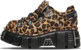 New Rock Femme, Chaussures, Brun, Taille: 38 EU Tower Negro Acero W Pelo Leopardo Cuero