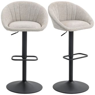 HOMCOM 2er Set Barhocker mit Rückenlehne und Armlehnen, höhenverstellbar, 360° drehbare Küchenhocker mit integrierter Fußstütze, Hochbarstühle aus Stoff, für