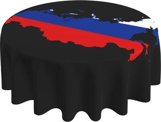 AOOEDM Russisches Territorium und Nationalflagge Runde Tischdecke | 60 Zoll Durchmesser | Runde Tischabdeckung | Tischdeko | Staubdicht Falten | Buffettisch,