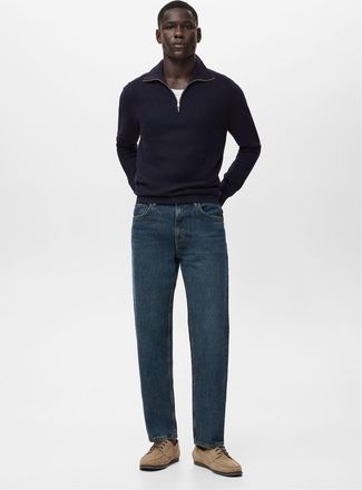 Mango Pull-over microstructure col zippé bleu marine - Homme - XXL - MANGO MAN