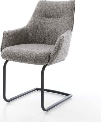 DELIFE Freischwinger Alja-Flex mit Armlehnen Bouclé Silbergrau Freischwinger rund Schwarz Taschenfederkern, Esszimmerstühle