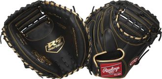 Rawlings Herren Baseball-Handschuh der R9-Serie, Größen 29,2 cm - 32,4 cm, 1-teiliges solides Netz, Schwarz/Gold, 32.5 | Catcher