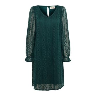 Cream V-Ausschnitt Kleid mit Spitzen&auml;rmeln - - Dresses - Damen - Gr&uuml;n - XS