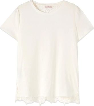 Oltre Femme, Tops, Blanc, Taille: 44 FR T-shirt avec empi&egrave;cement en dentelle au dos