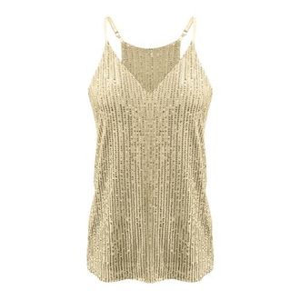 Generic Camisole &agrave; paillettes pour femme Y2K - Haut caraco &agrave; paillettes tendance et polyvalent - D&eacute;contract&eacute; &agrave; bretelles r&eacute;glables - Couleur pure - Caraco &agrave; b