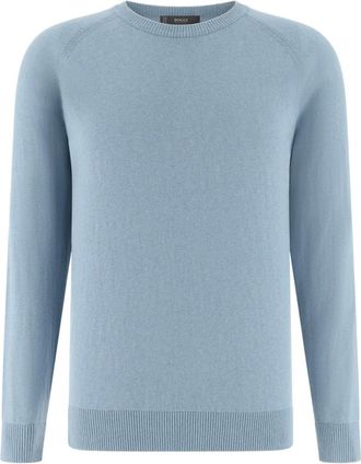 Boggi Milano Homme, Pulls, Bleu, Taille: M Pull ras du cou en coton, soie et cachemire