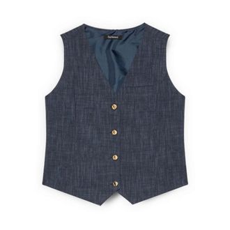Fiorella Rubino Femme, Vestes, Bleu, Taille: 40 FR Gilet en Point de Milan avec boutons